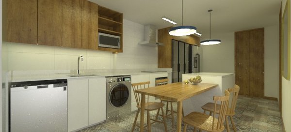 Foto: Vista General de la Cocina con Mea en Madera Encina de Moon ...